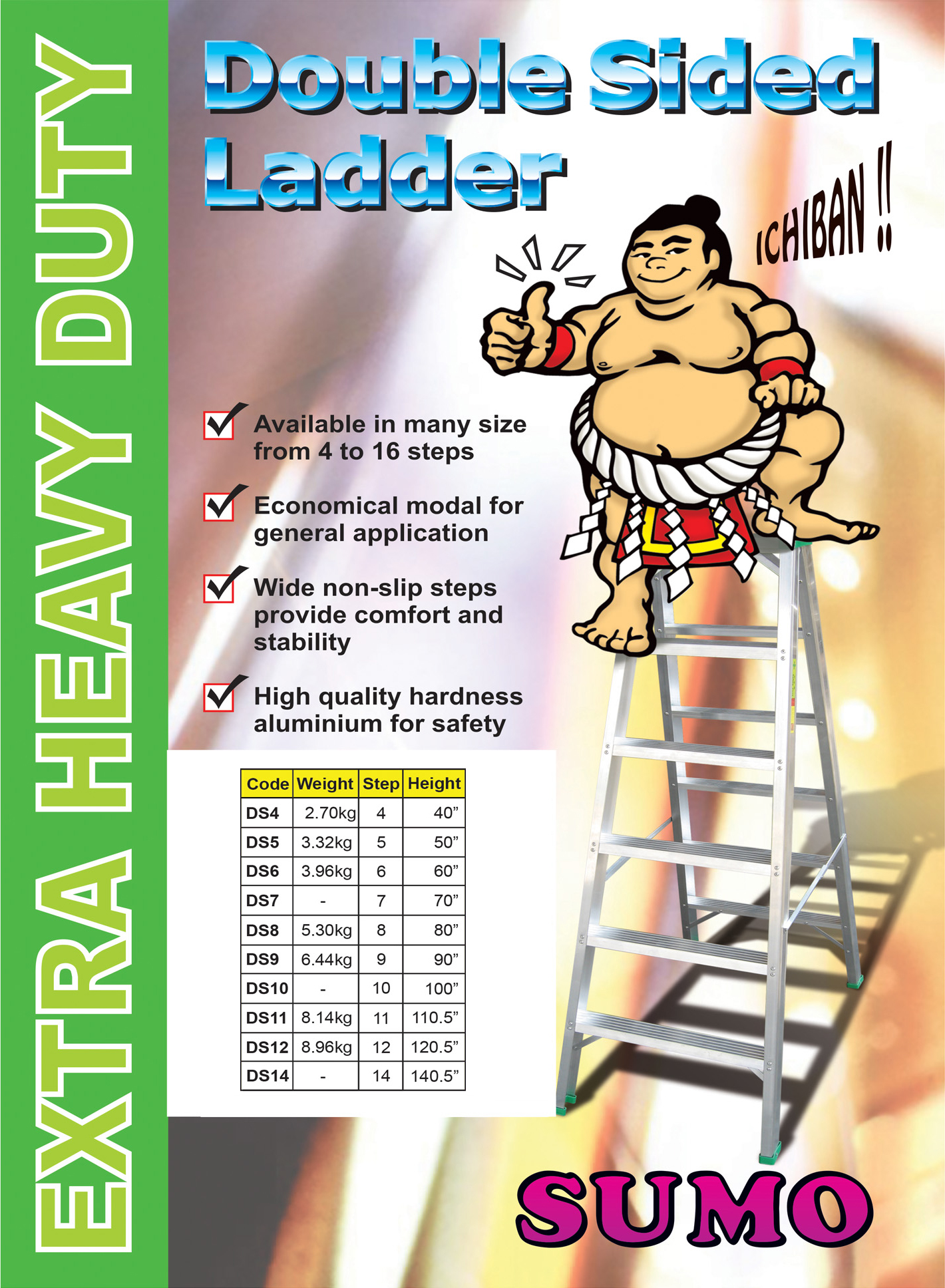Sumo Extra Heavy Duty Double Sided Ladder 7 Step x 70"(H) DS7