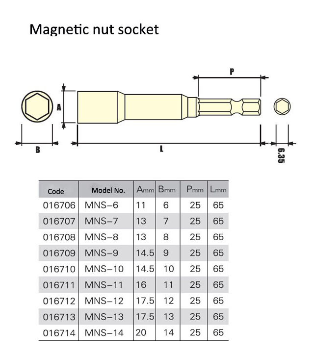 Jetech Magnetic Nut Socket Bit 8mm MNS-8/45